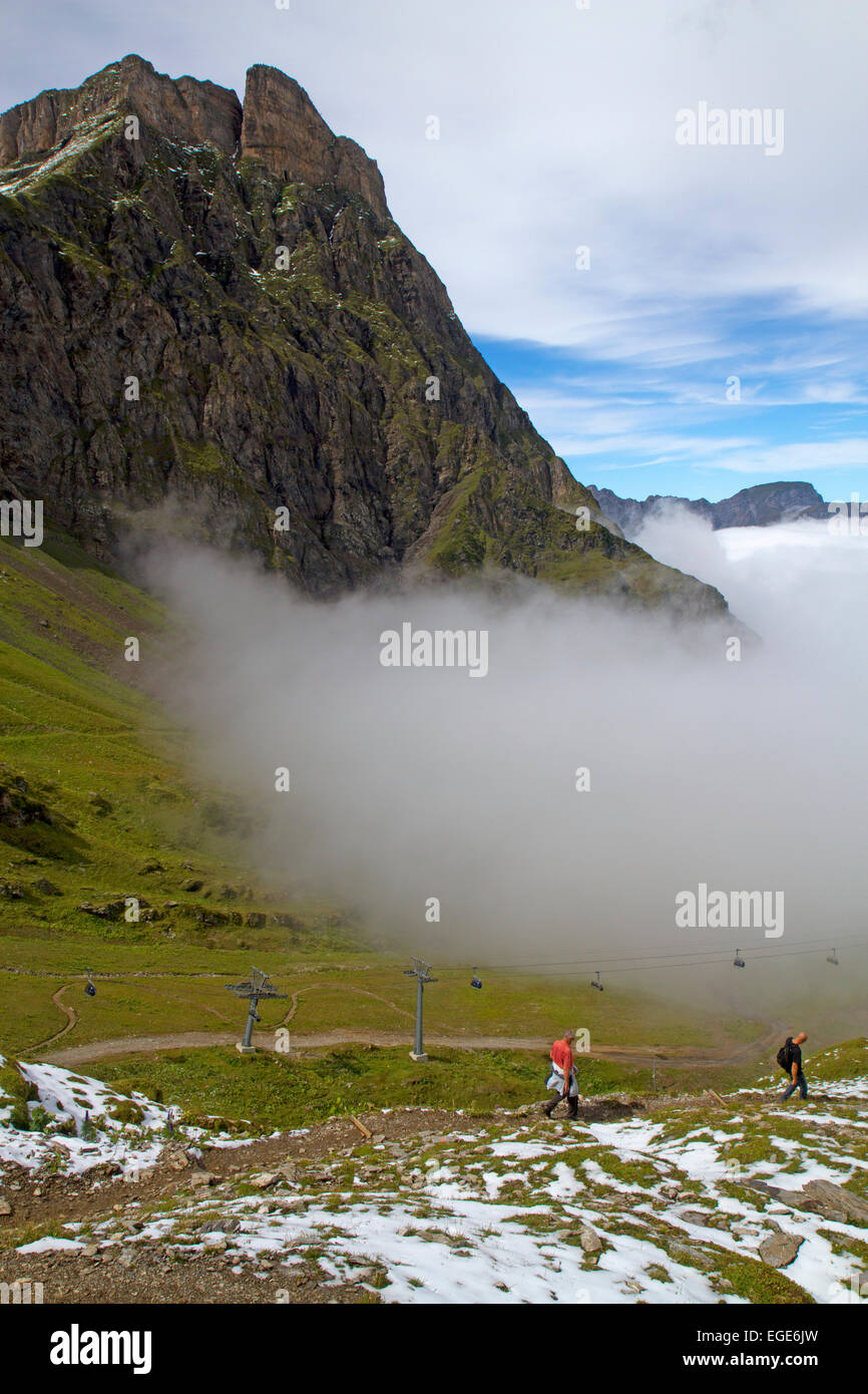Hikers above a chairlift at Jochpass in the Swiss Alps Stock Photo - Alamy