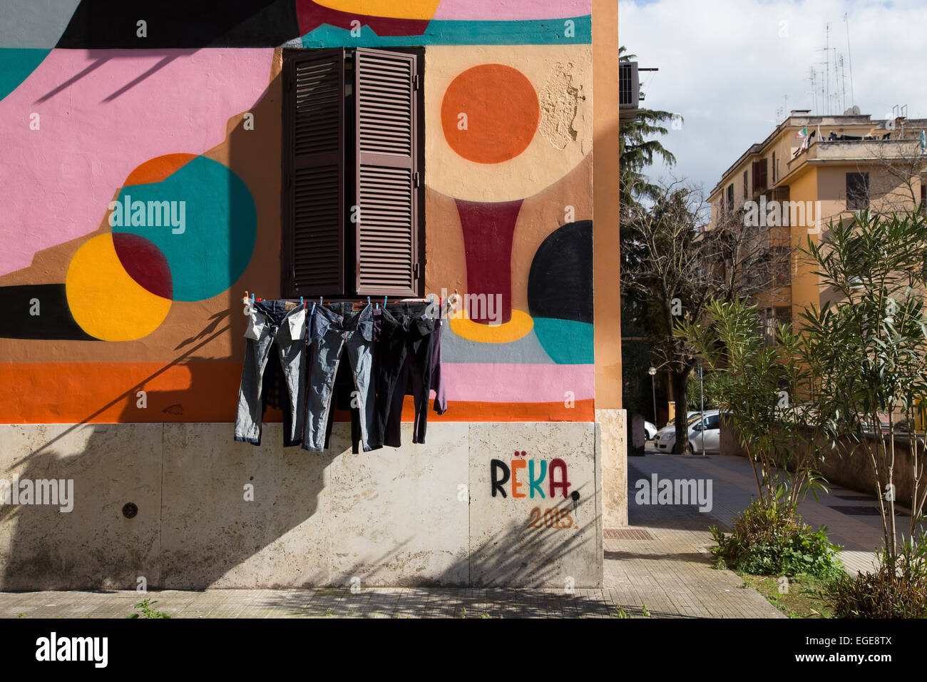 Worldwide famous urban artist Reka (Australia, 36) painting a wall in ...