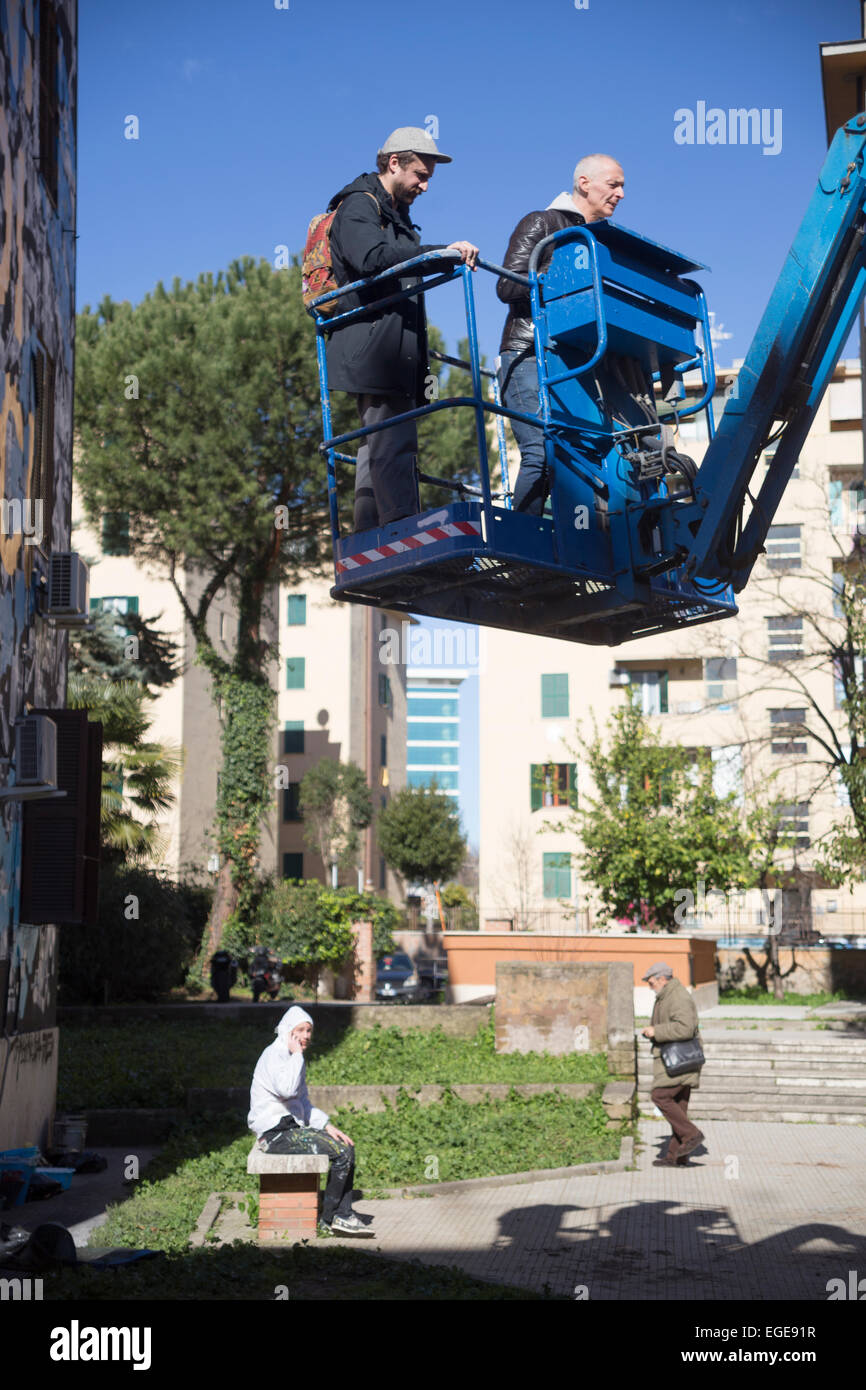 Worldwide famous urban artist Reka (Australia, 36) painting a wall in ...