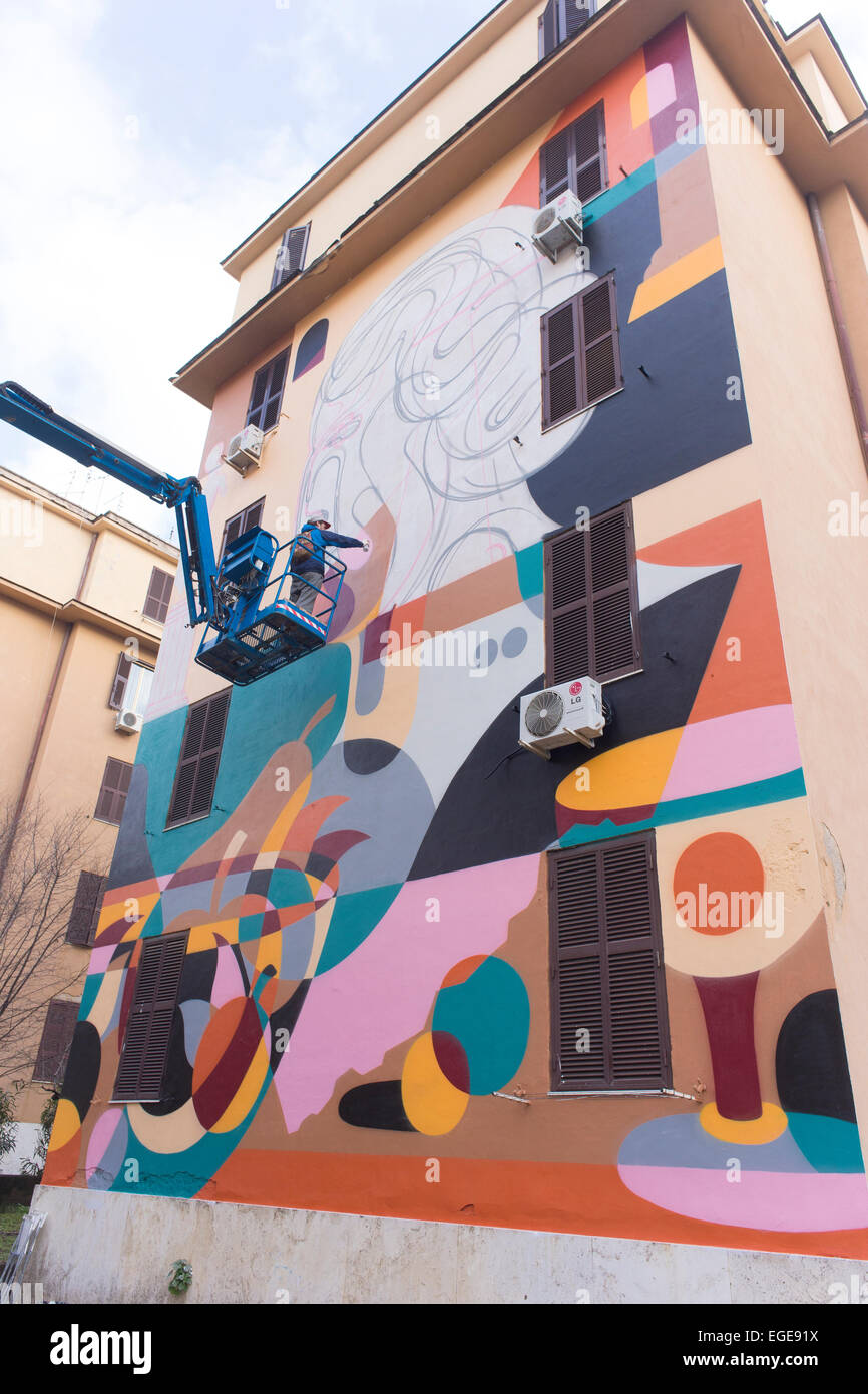 Worldwide famous urban artist Reka (Australia, 36) painting a wall in ...