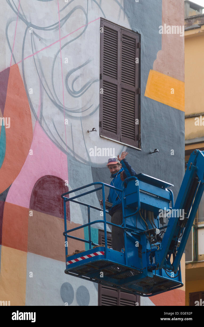 Worldwide famous urban artist Reka (Australia, 36) painting a wall in ...