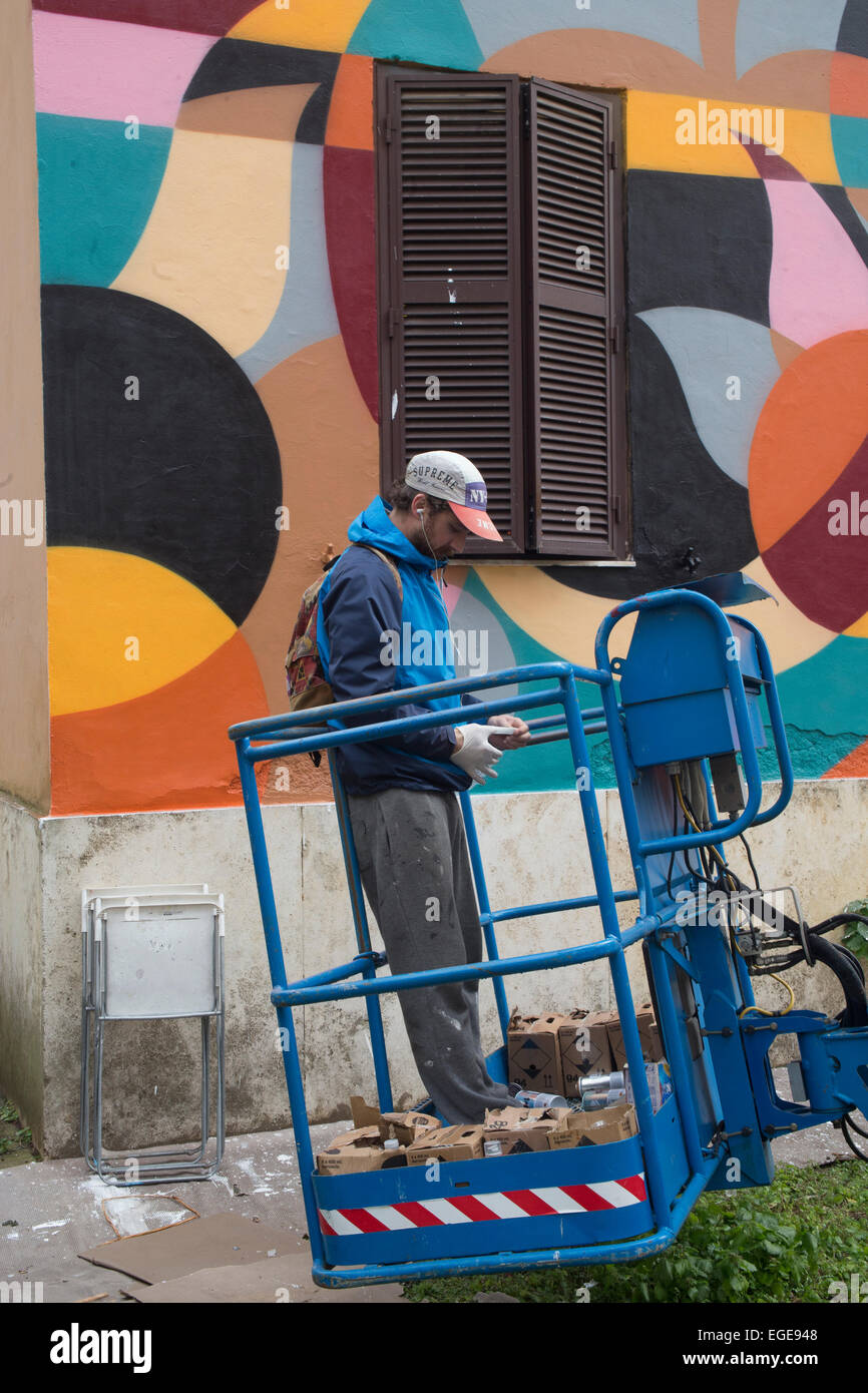 Worldwide famous urban artist Reka (Australia, 36) painting a wall in ...