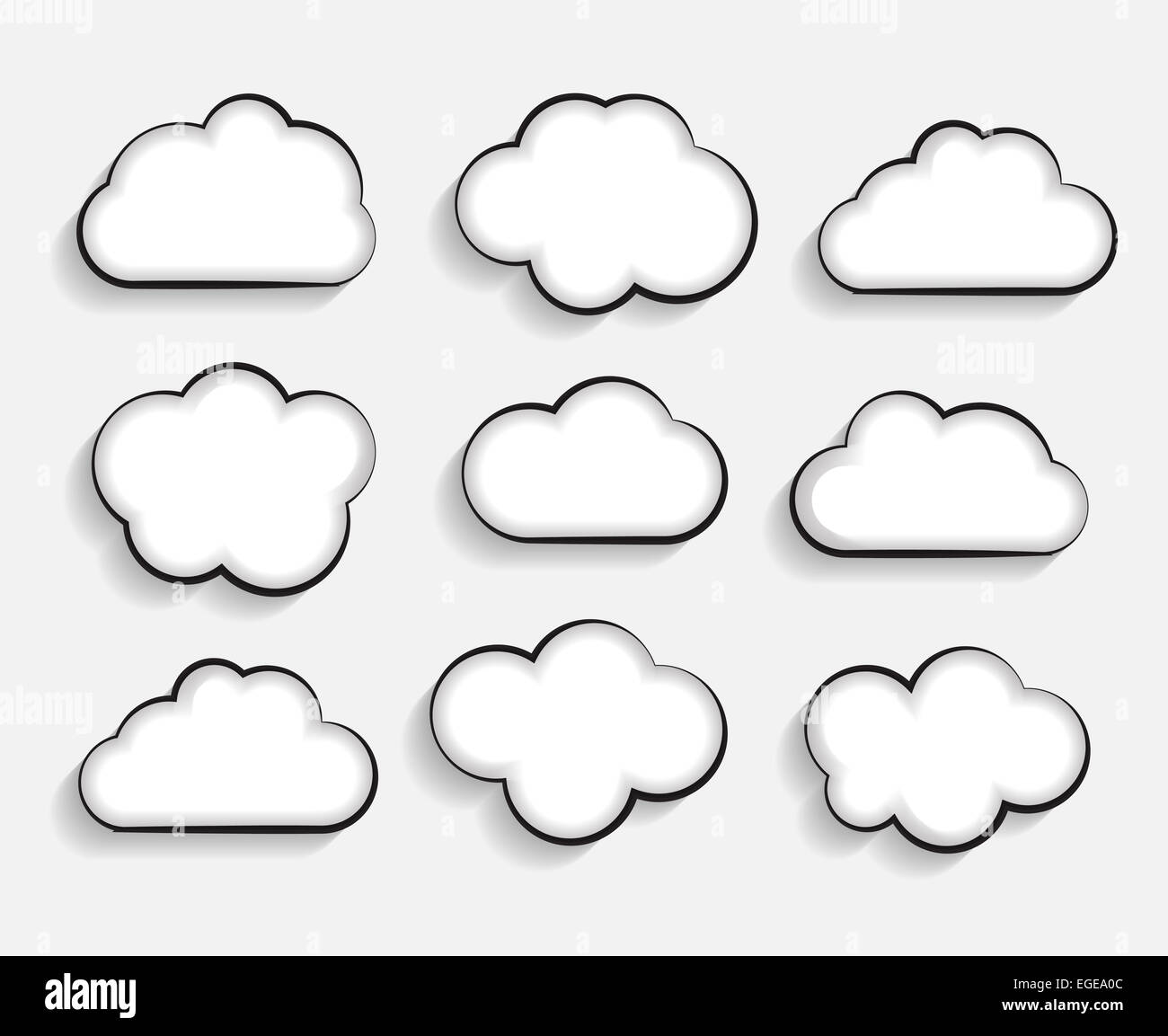 Set of Flat Cloud Shaped Frames with Long Shadows Vector Illustr Stock ...
