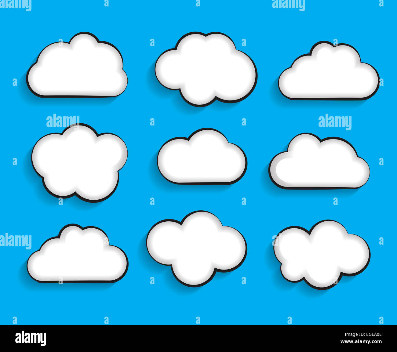 Set of Flat Cloud Shaped Frames with Long Shadows Vector Illustr Stock ...