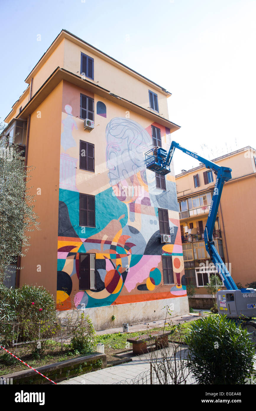 Worldwide famous urban artist Reka (Australia, 36) painting a wall in ...