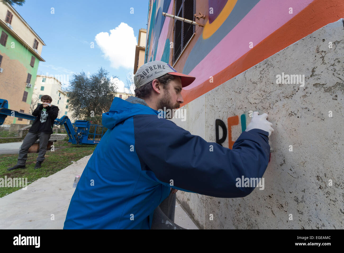Worldwide famous urban artist Reka (Australia, 36) painting a wall in ...