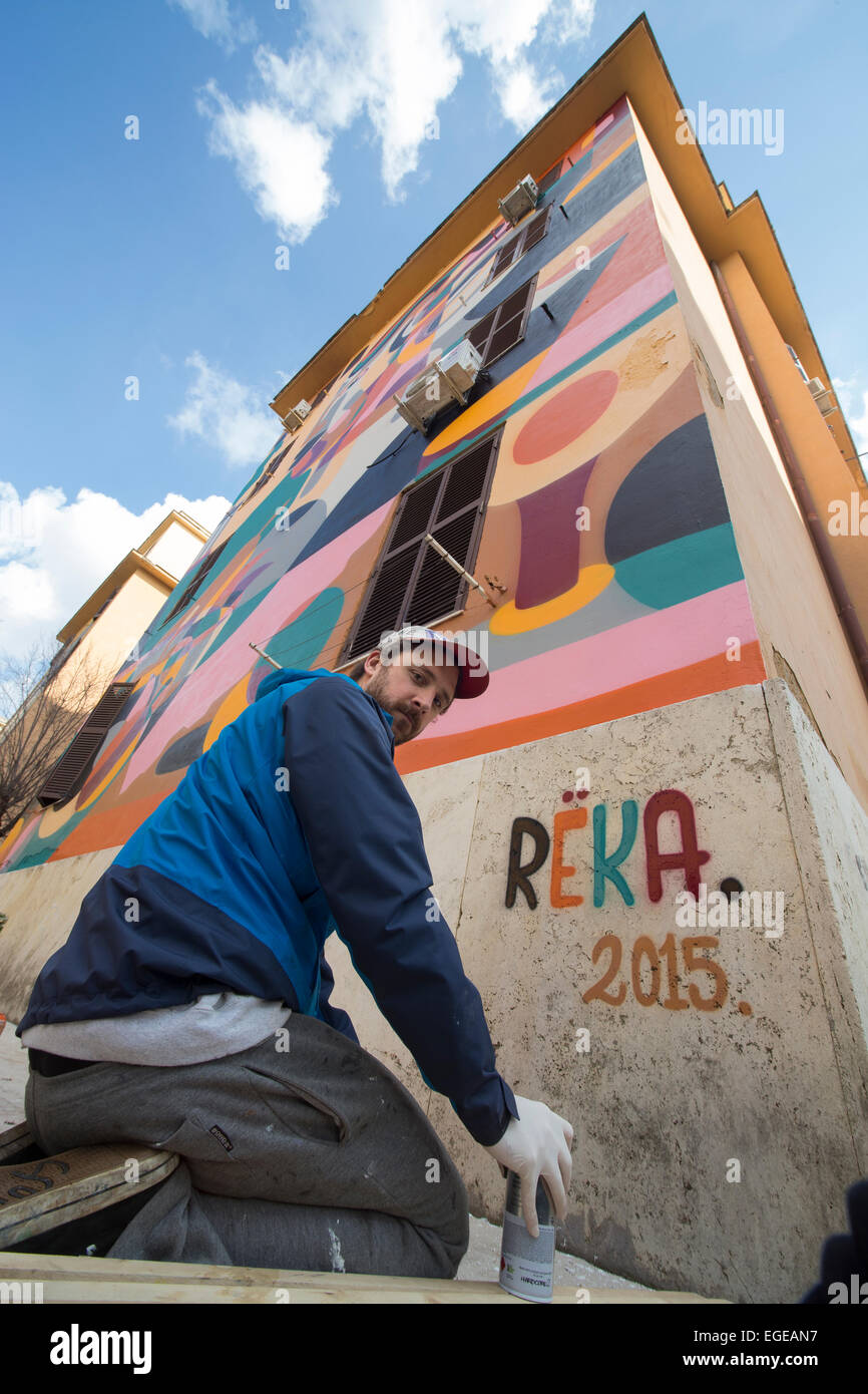 Worldwide famous urban artist Reka (Australia, 36) painting a wall in ...