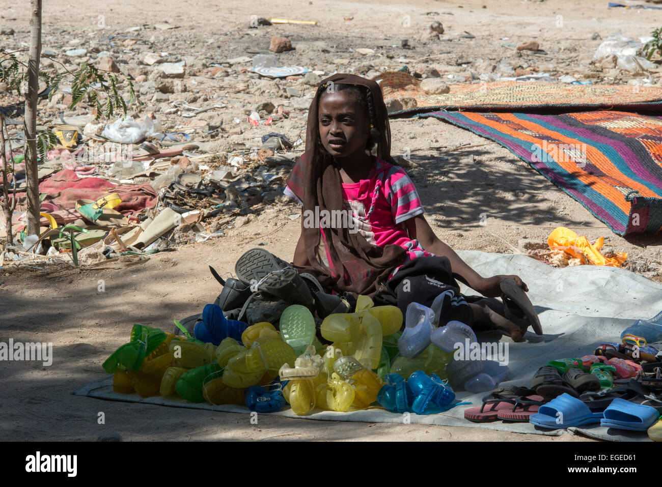 Girl Selling Shoes At The Monday Market, Keren Stock Photo - Alamy