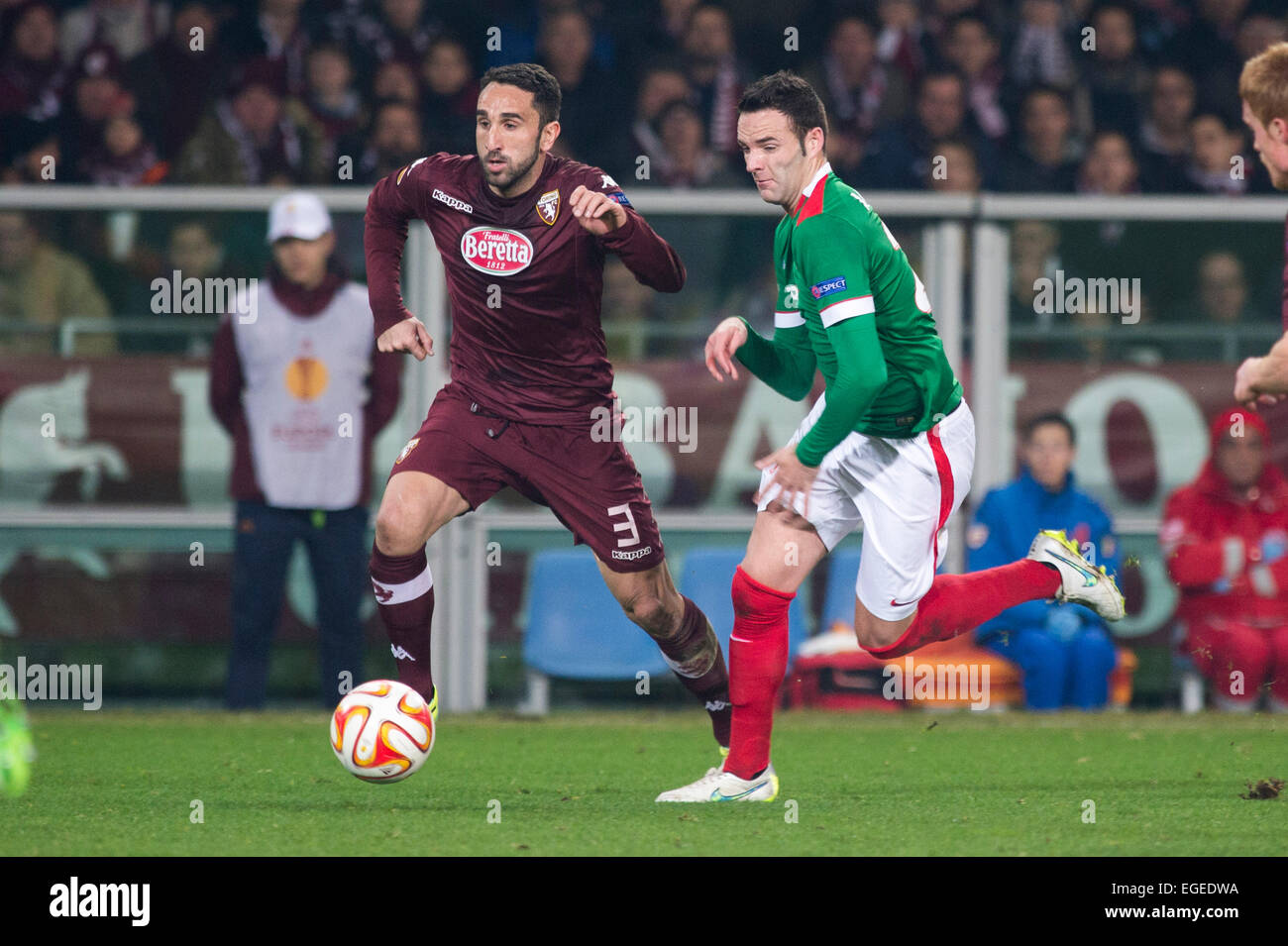 Turin, Italy. 19th Feb, 2015. Cristian Molinaro (Torino), Borja Viguera ...