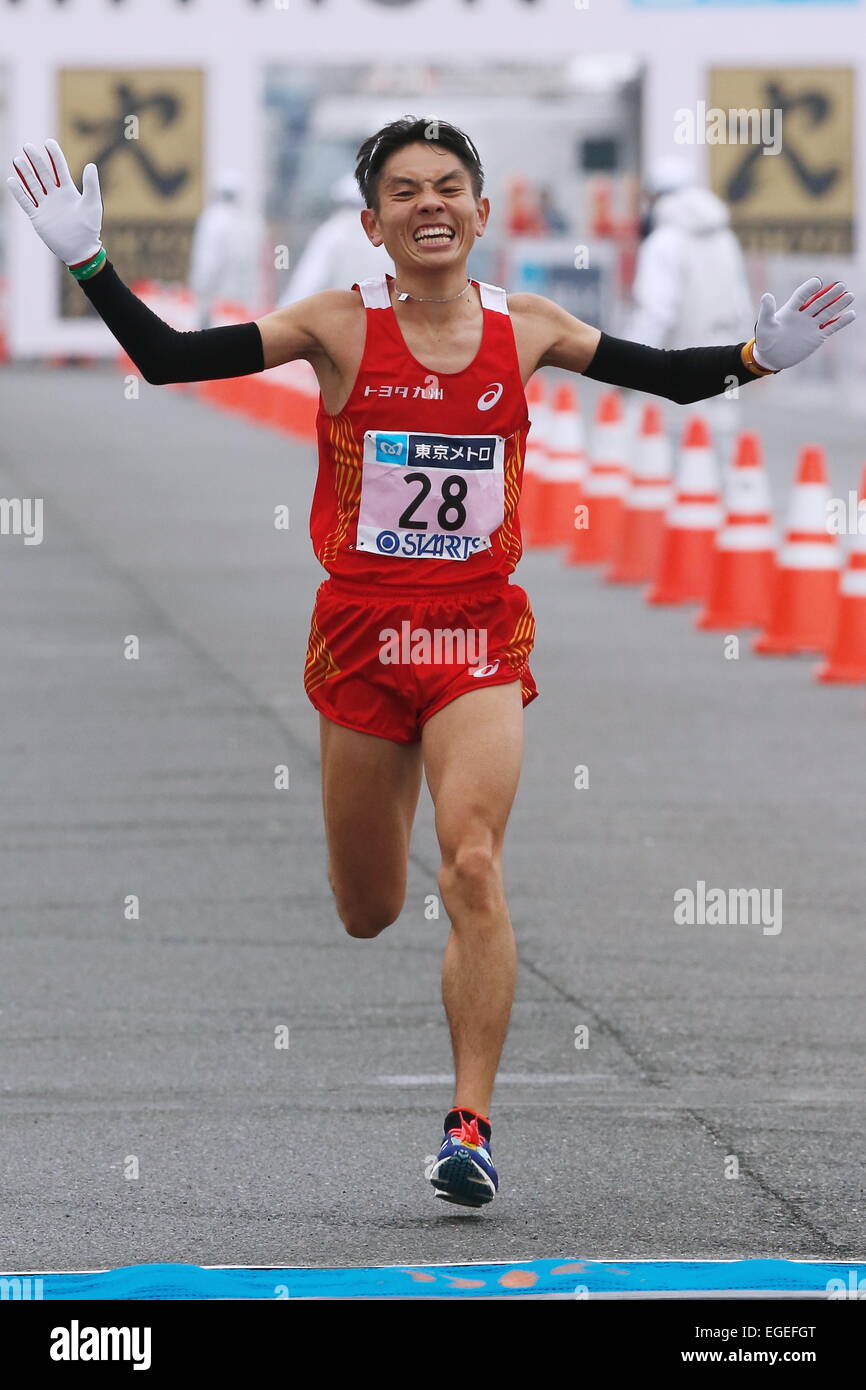 Tokyo, Japan. 22nd Feb, 2015. Hiroaki Sano (JPN) Marathon : Hiroaki Sano of crosses the finish ...