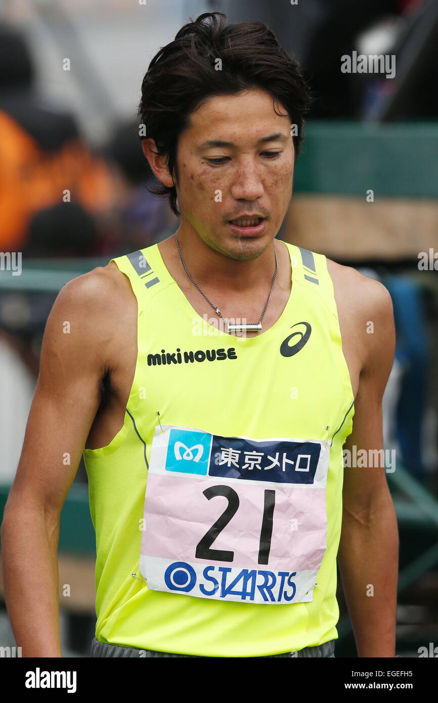 Tokyo, Japan. 22nd Feb, 2015. Arata Fujiwara Marathon : Arata Fujiwara of crosses the finish ...