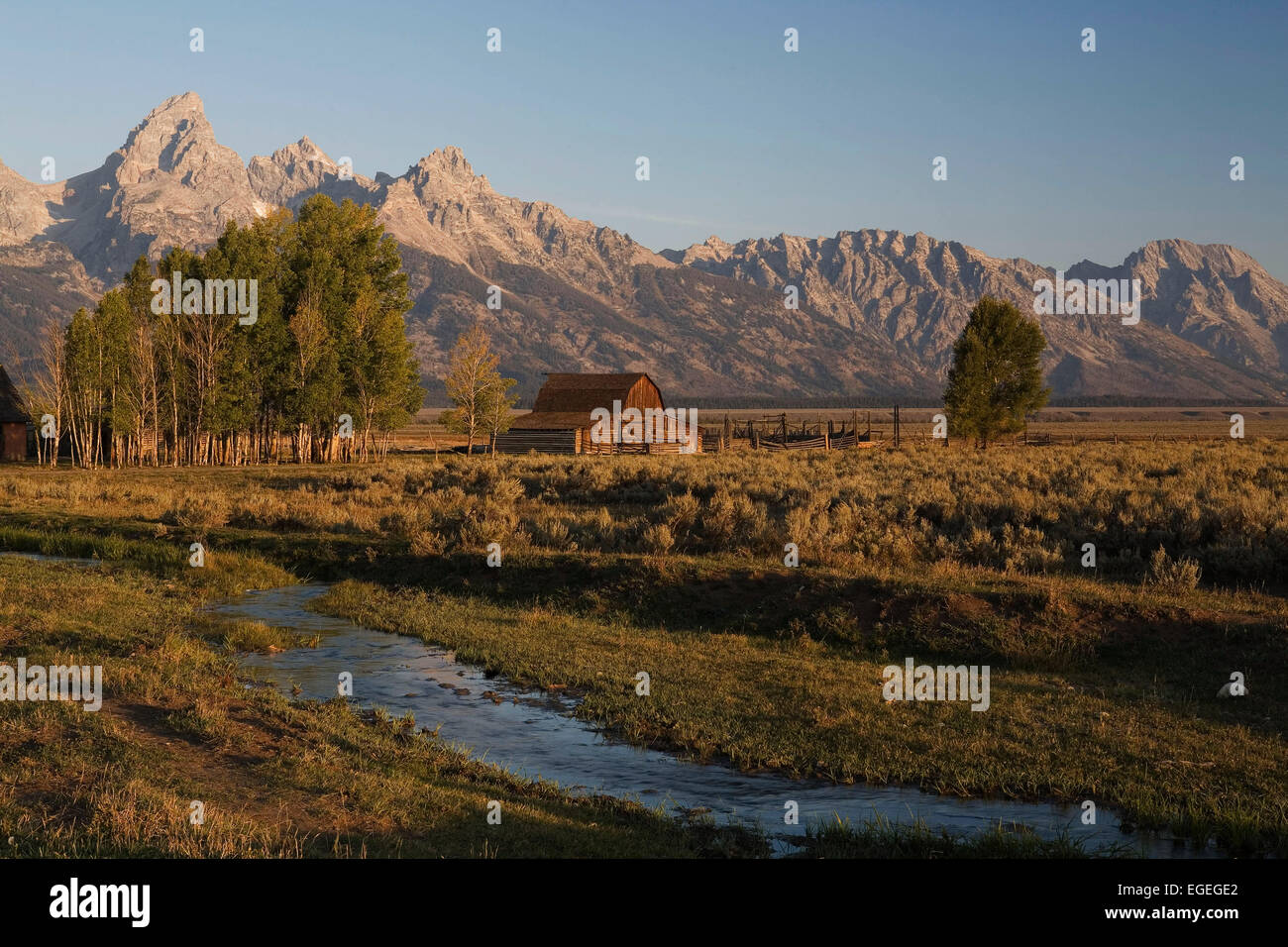 Grand Teton Range with barn, Wyoming Stock Photo - Alamy