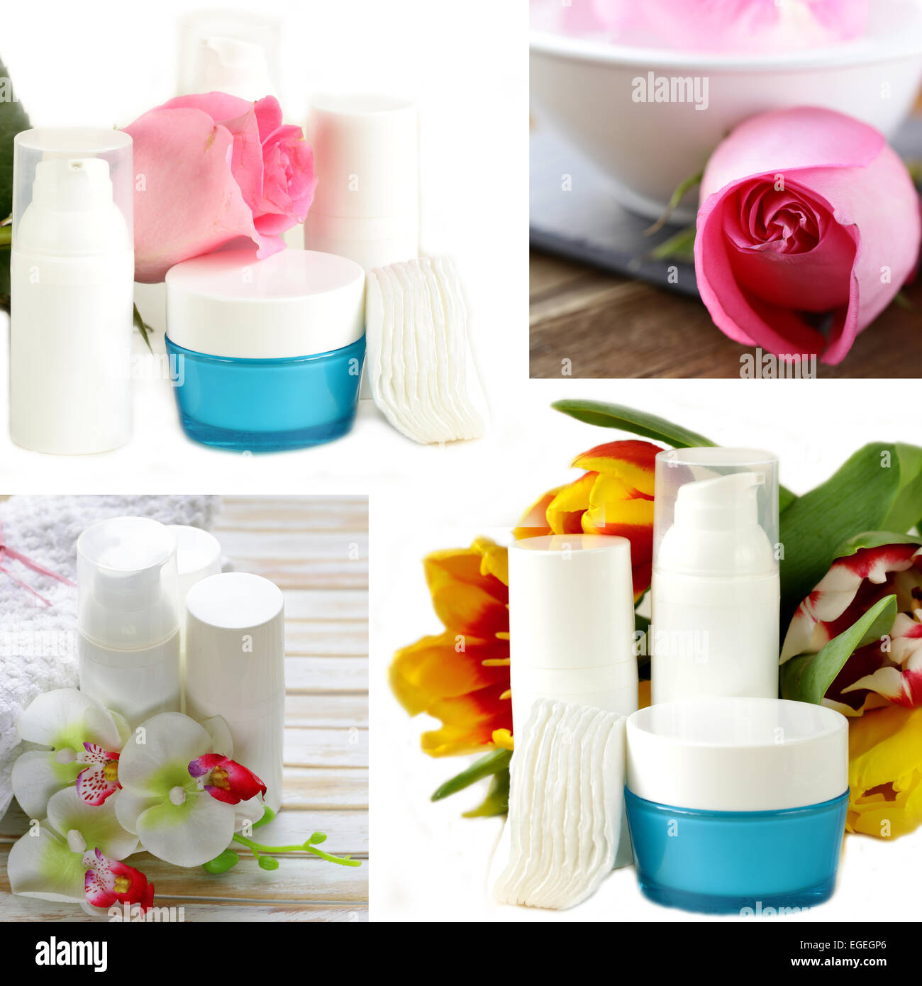 collage of assortment jars creams lotion - organic cosmetics Stock ...