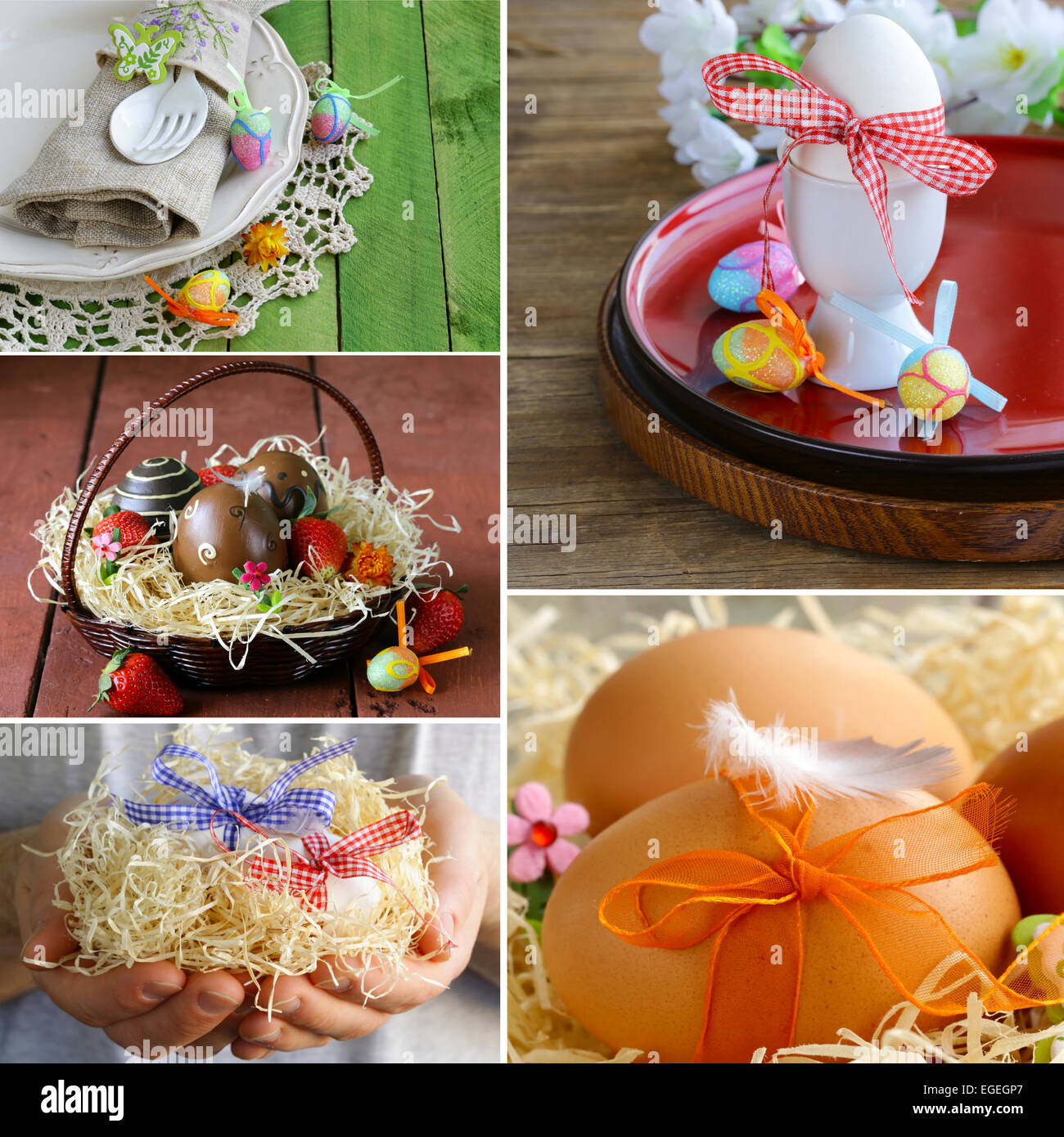 collage Easter symbols - colored eggs, flowers and decorations Stock ...