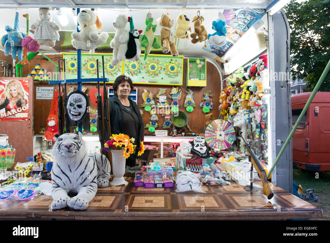 Female Caravan Owner, Fun Fair, Kazanlak Stock Photo - Alamy