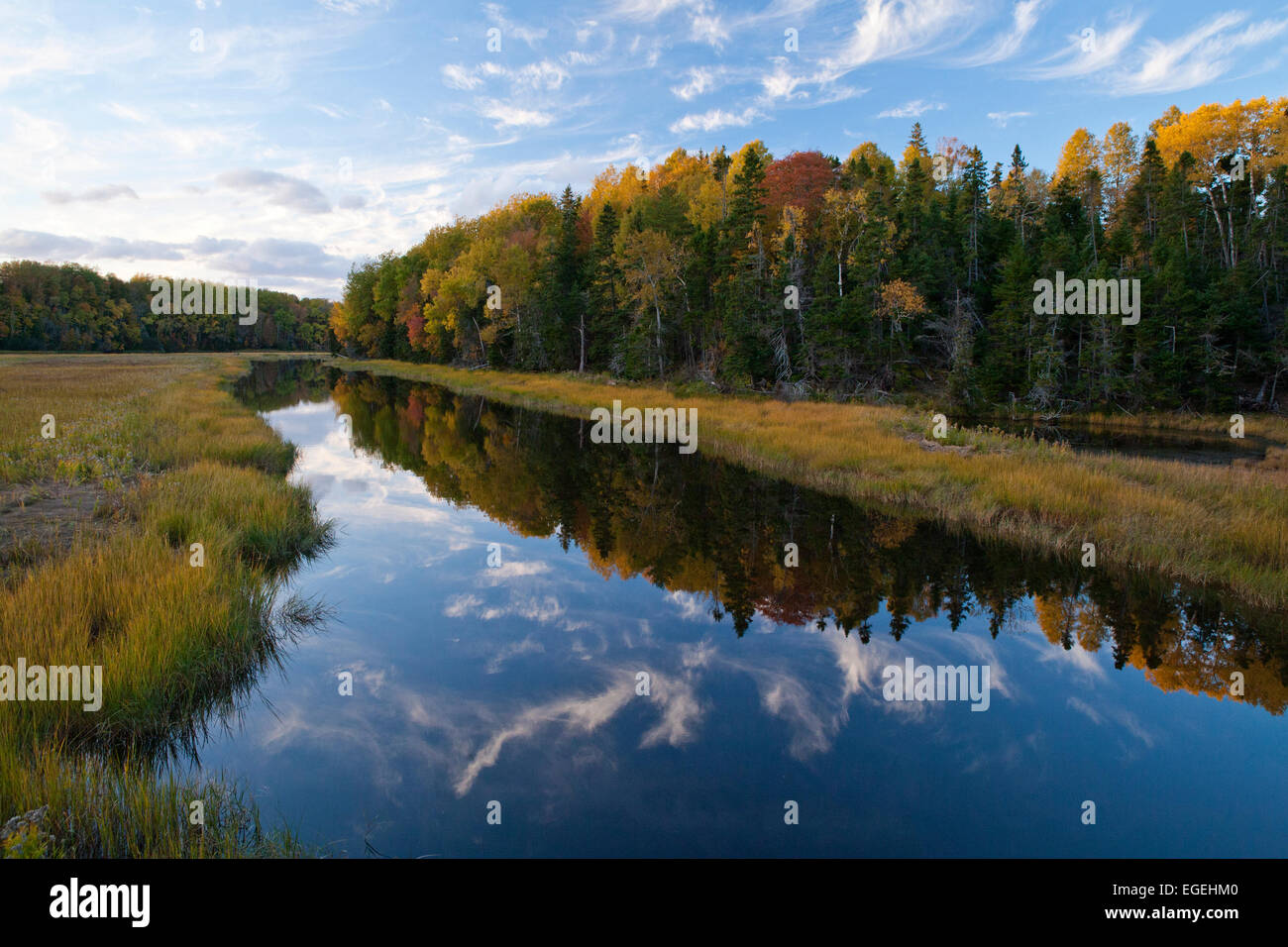 A scenic reflection in Mabou Harbor, Nova Scotia, Canada Stock Photo ...