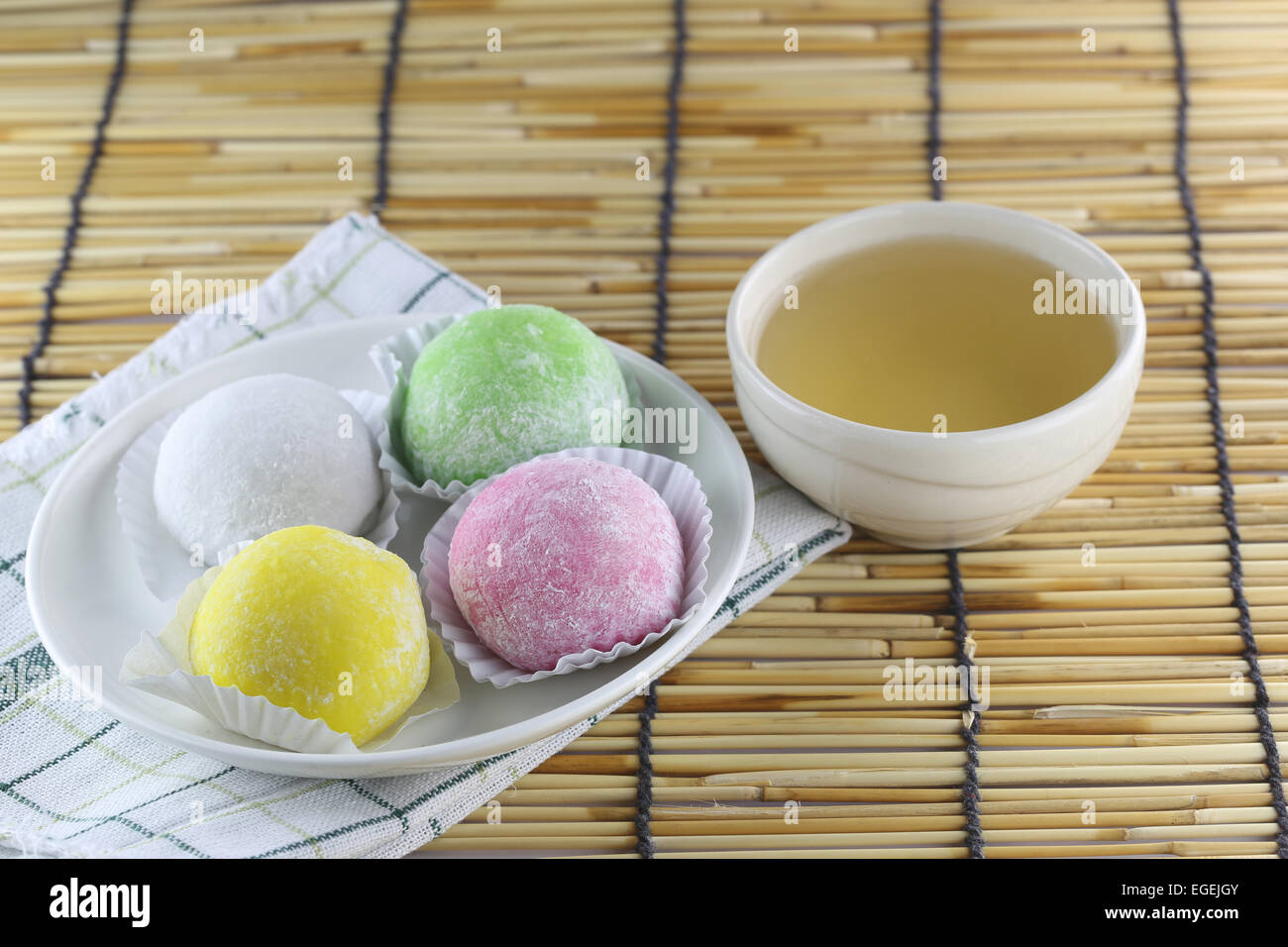 Daifuku of dessert Japanese and hot tea for foods background Stock ...