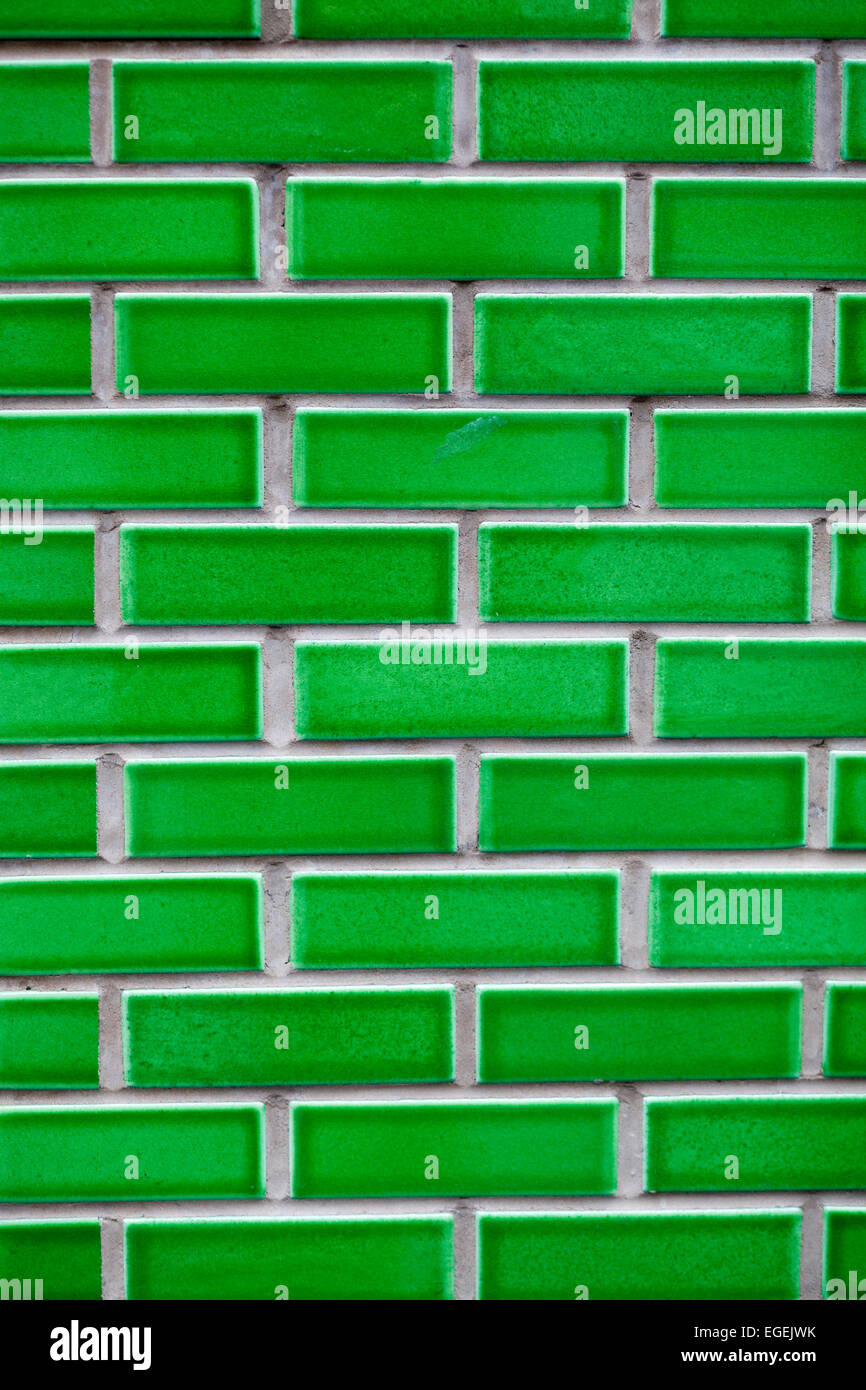 Tiled Green Brick Wall Stock Photo - Alamy