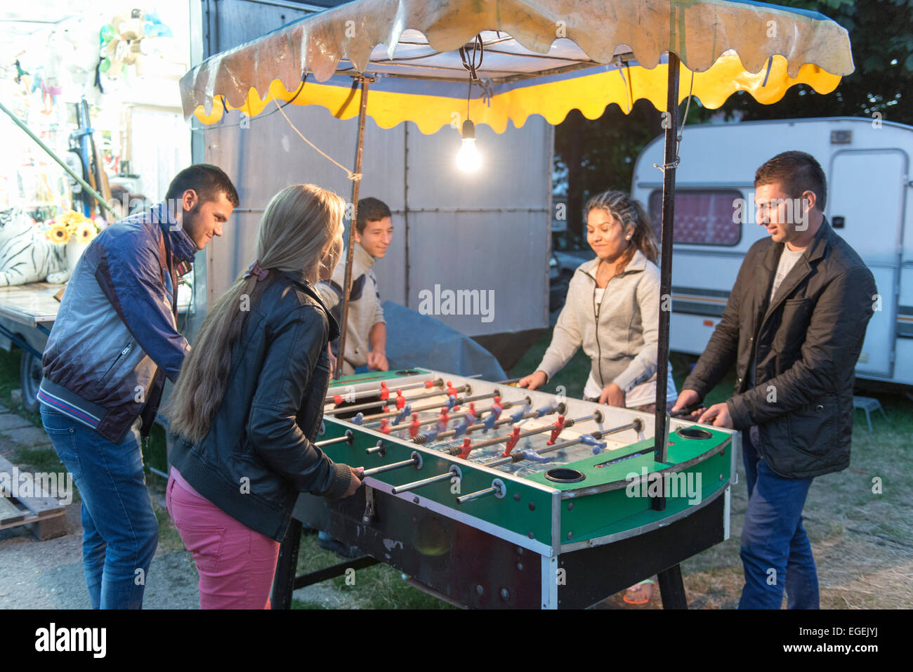 Youngsters Playing Table Football, Fun Fair, Kazanlak Stock Photo - Alamy