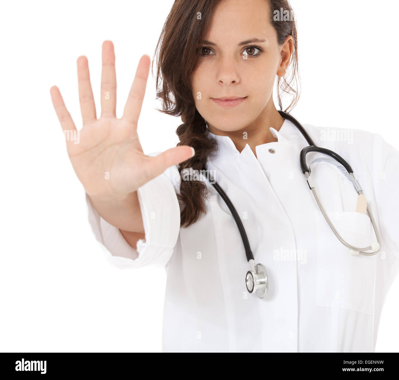 Attractive medical student showing five fingers Stock Photo - Alamy