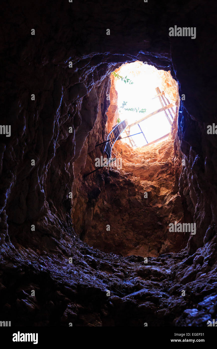 Gallery of an abandoned copper ore mine, Tsaobis farm, Namib Desert ...