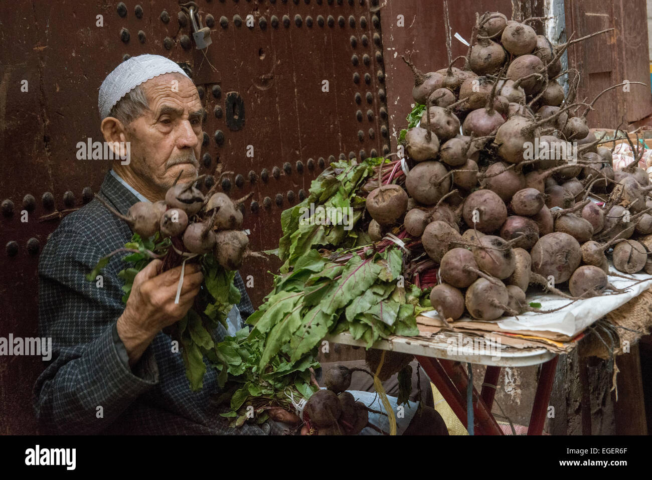 Man Selling Turnips In Medina, Fez Stock Photo - Alamy