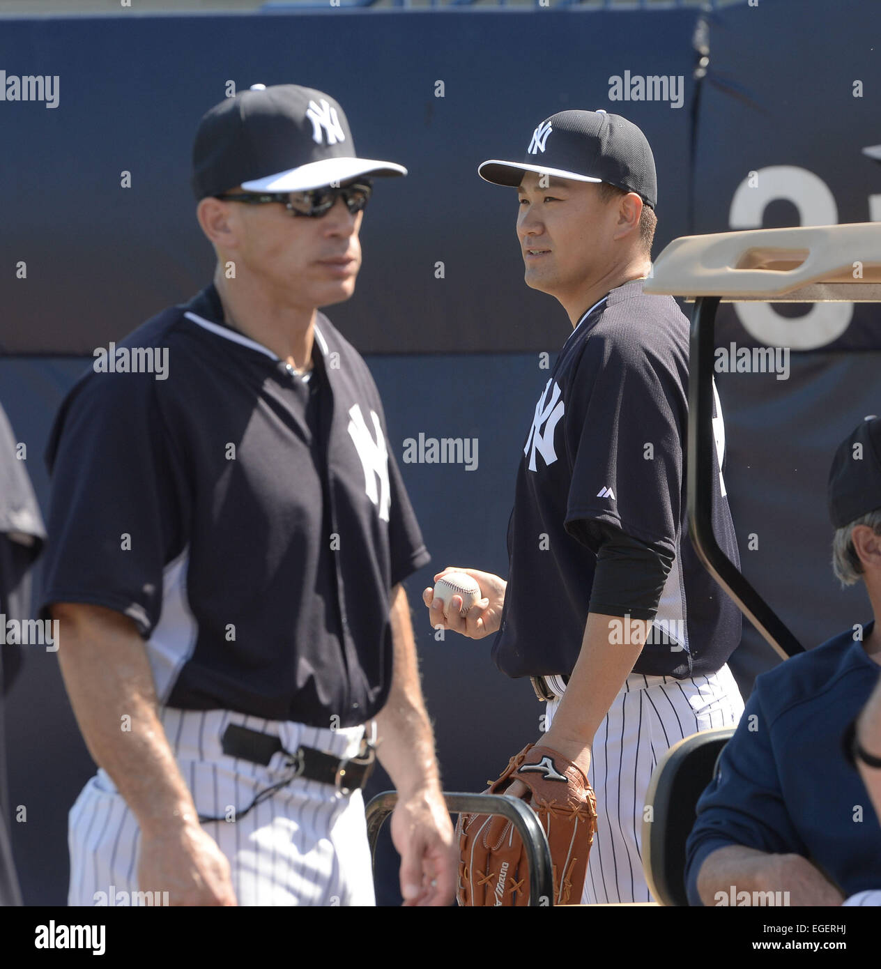 Tampa, Florida, USA. 22nd Feb, 2015. (R-L) Masahiro Tanaka, Joe Girardi ...