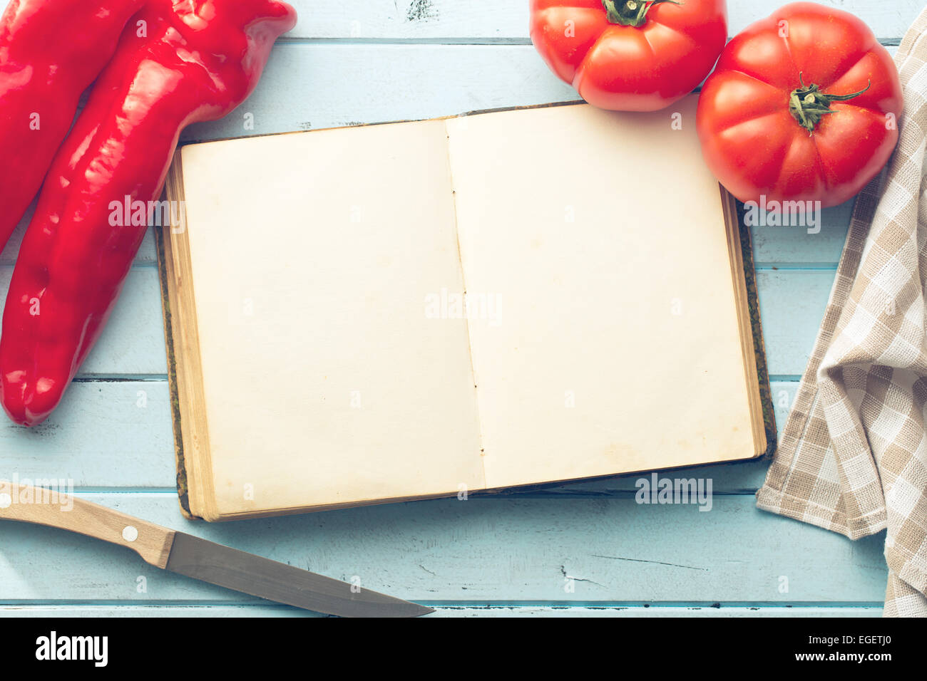 the blank cookbook and vegetable Stock Photo - Alamy