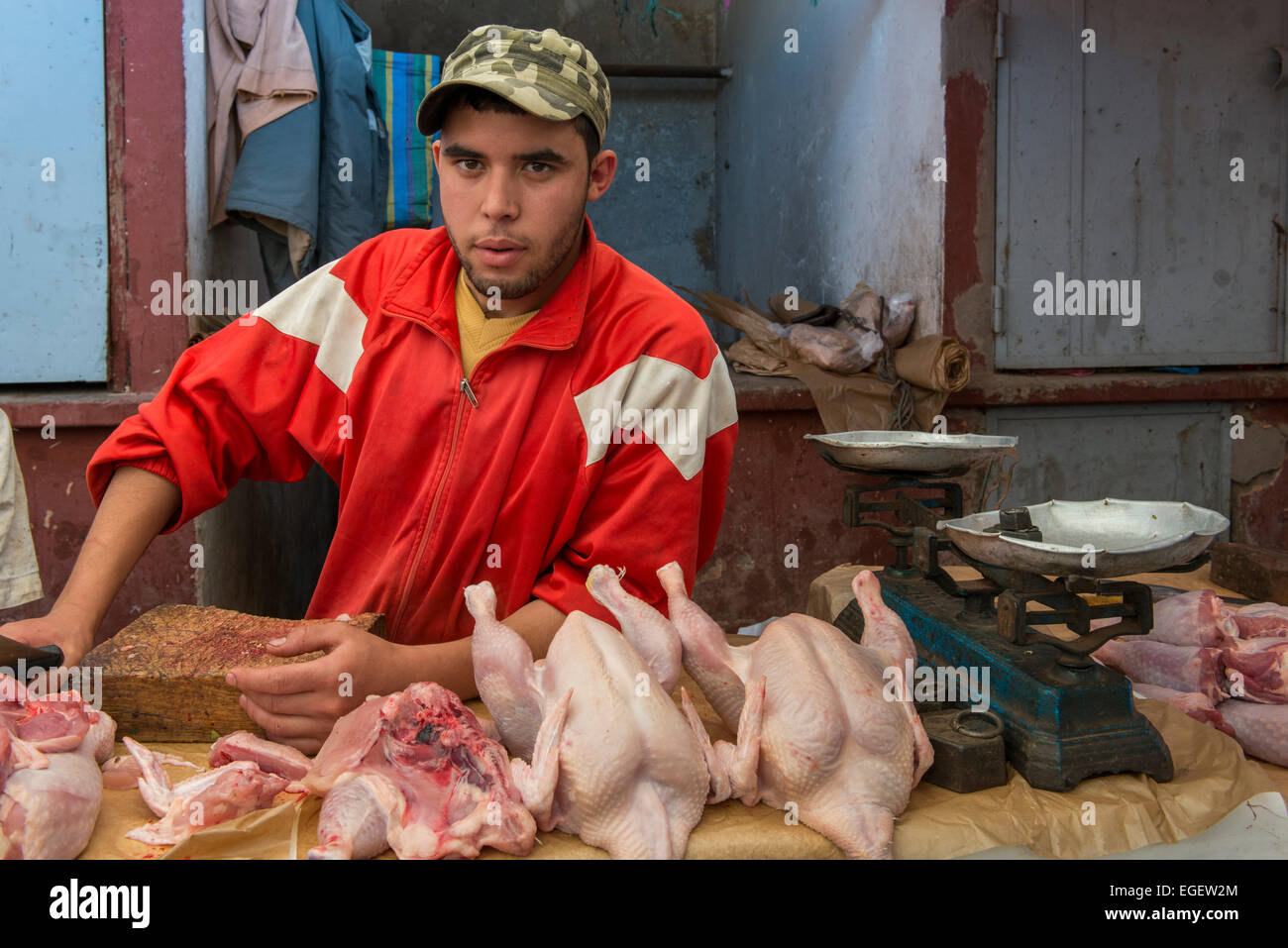 Butcher Selling Chicken, Market Day, Asni Stock Photo - Alamy