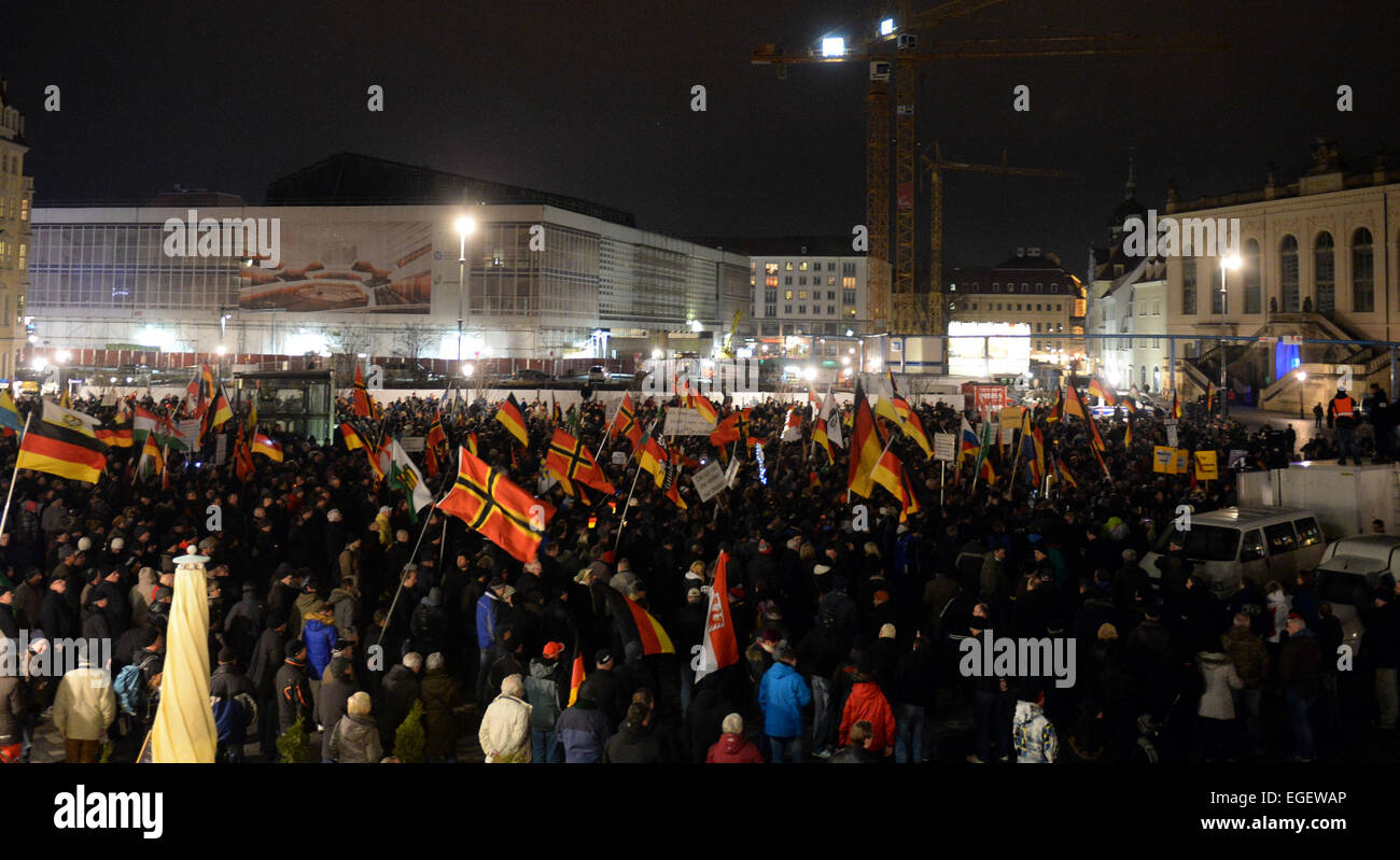 Dresden, Germany. 23rd Feb, 2015. Supporters of the islam critical ...