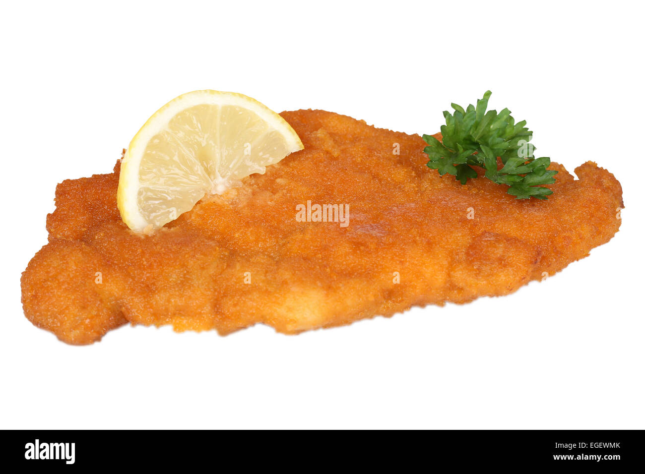 Schnitzel chop cutlet with lemon and parsley isolated on a white ...