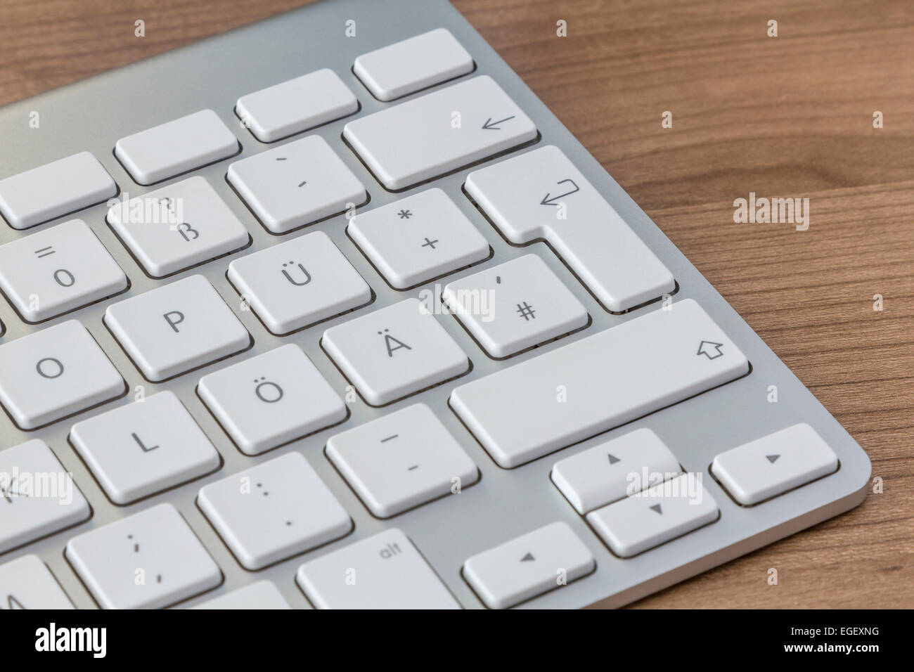 Detail view of modern Keyboard on a wooden desktop Stock Photo - Alamy