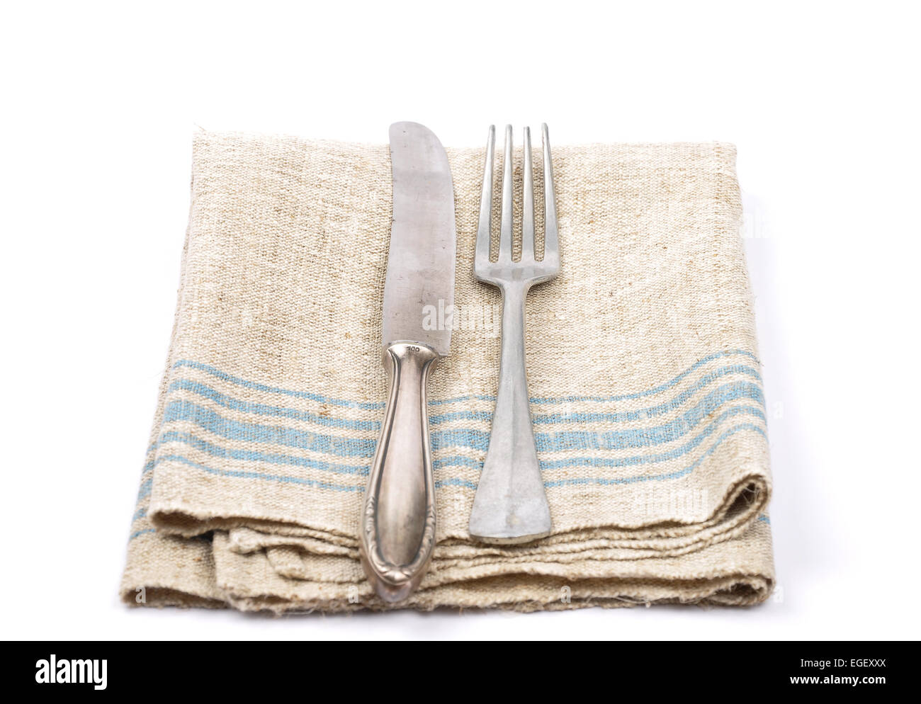 Ancient cutlery on linen Stock Photo - Alamy