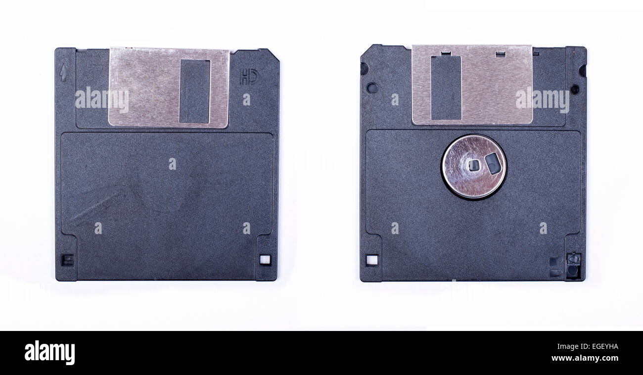 Two sides of the floppy disk, separated in white background Stock Photo ...