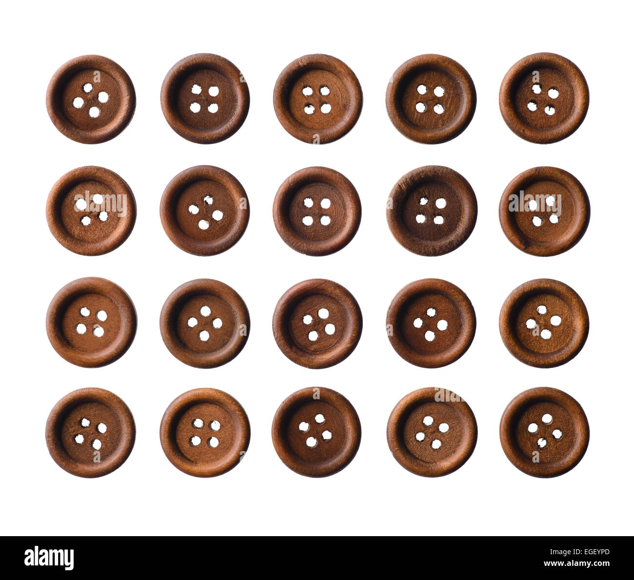 Isolated objects: set of dark brown wooden buttons, isolated on white ...