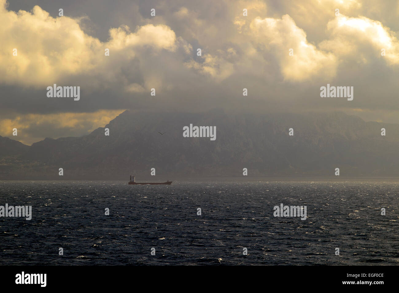 Cargo boat along the Strait of Gibraltar Stock Photo - Alamy