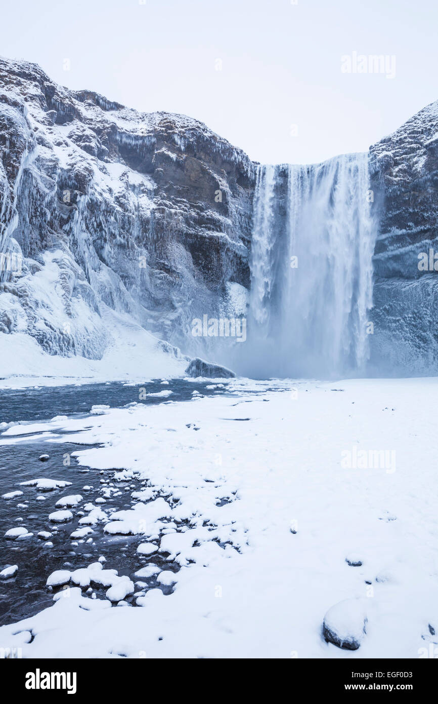 Skogafoss waterfall in winter Skogar South Iceland Iceland Europe Stock ...
