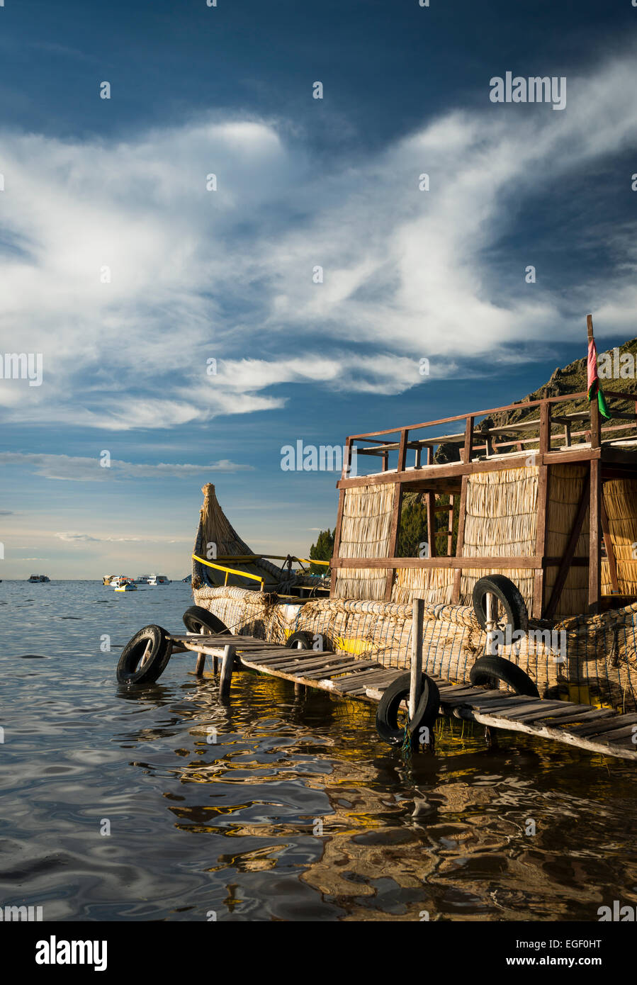 Traditional Reed boat moored on Lake Titicaca, Copacabana, Lake ...