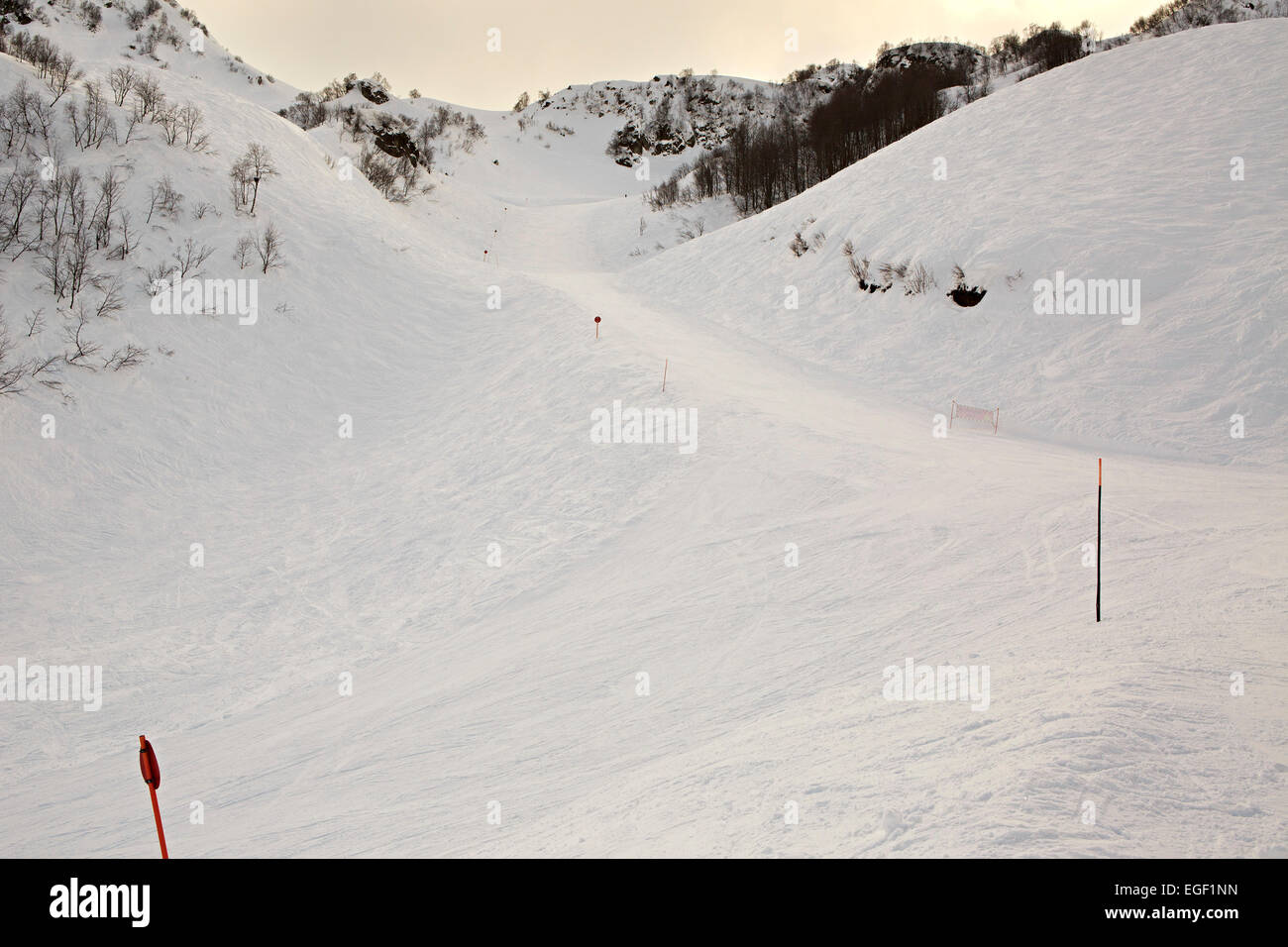 Mountain skitrack on the slope Stock Photo - Alamy
