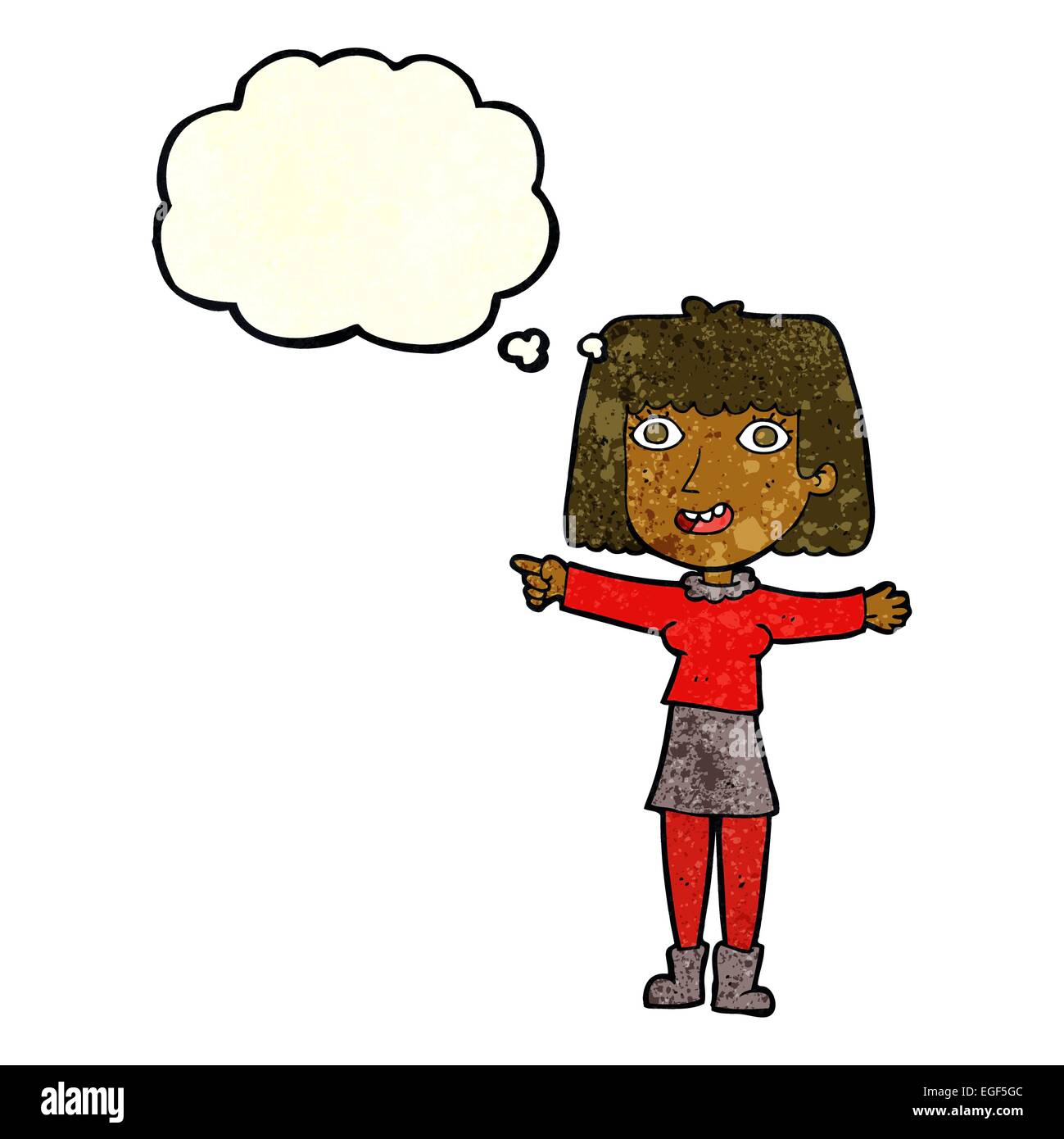 cartoon happy woman pointing with thought bubble Stock Vector Image ...