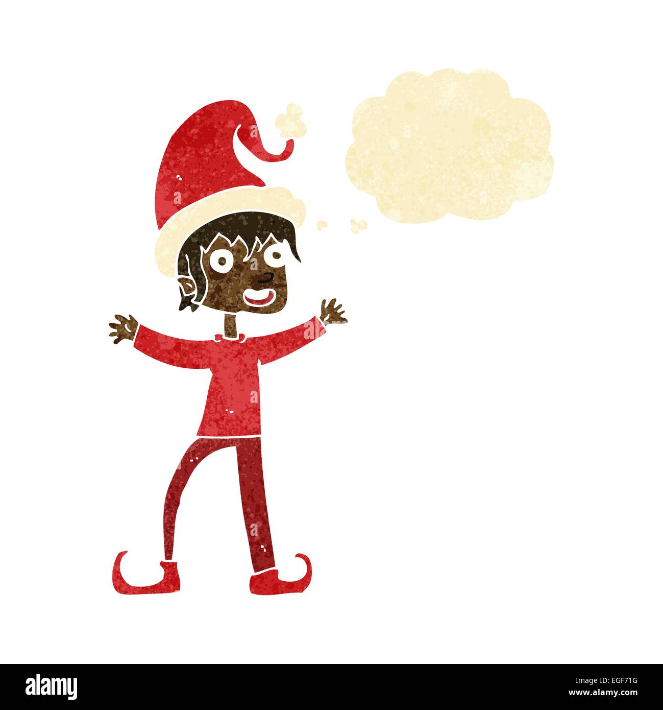 cartoon excited christmas elf with thought bubble Stock Vector Image ...