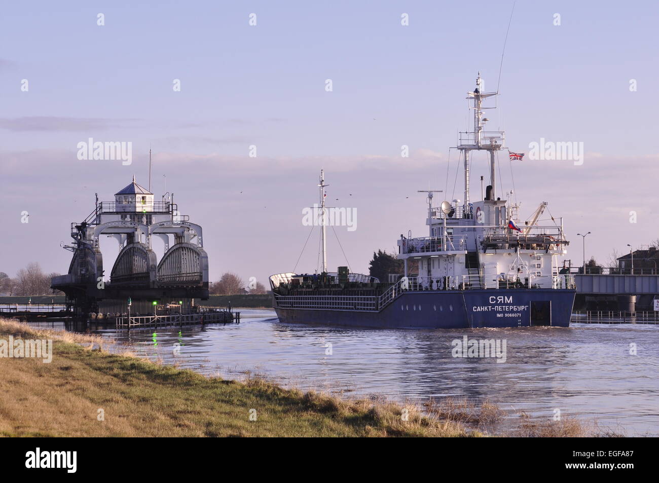 The Russian registered cargo ship Syam moving seawards down the River ...