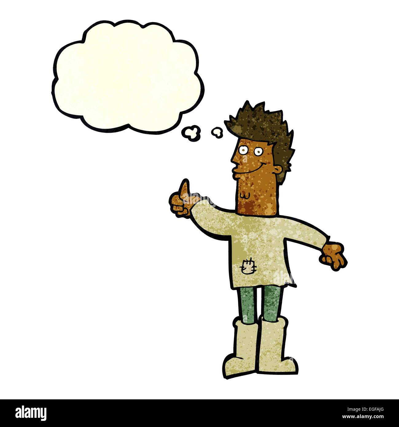 cartoon positive thinking man in rags with thought bubble Stock Vector ...