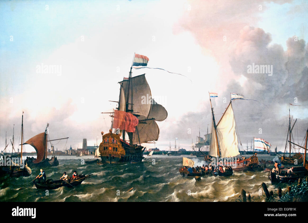 The Man of War Brielle on the river Maas off Rotterdam 1689 Ludolf ...