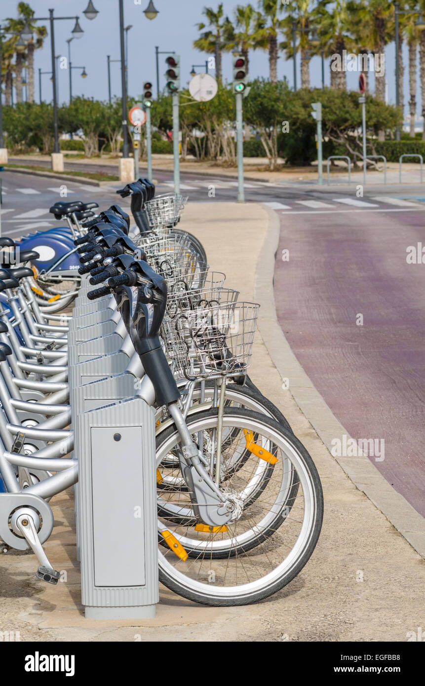 Bicycle rental station in a city, zero emission transport Stock Photo ...