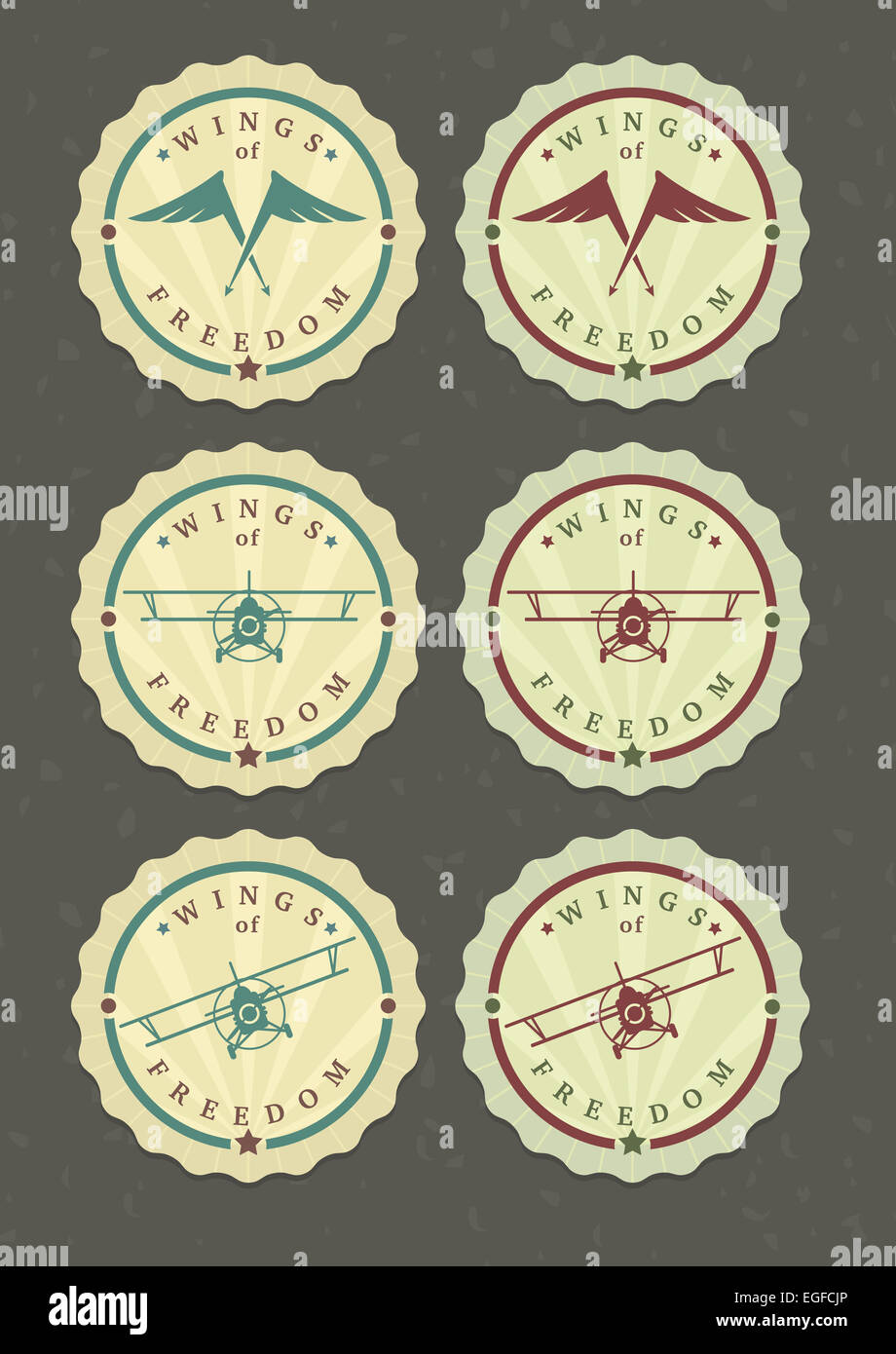 Vector set of aviator icons, wings and biplanes Stock Photo - Alamy