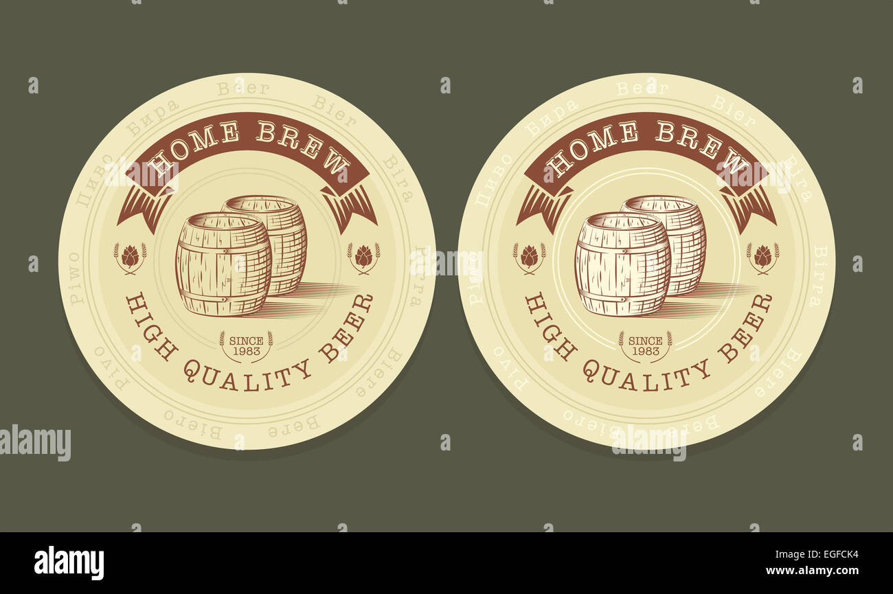 Vector engraved illustration of beer tags Stock Photo - Alamy