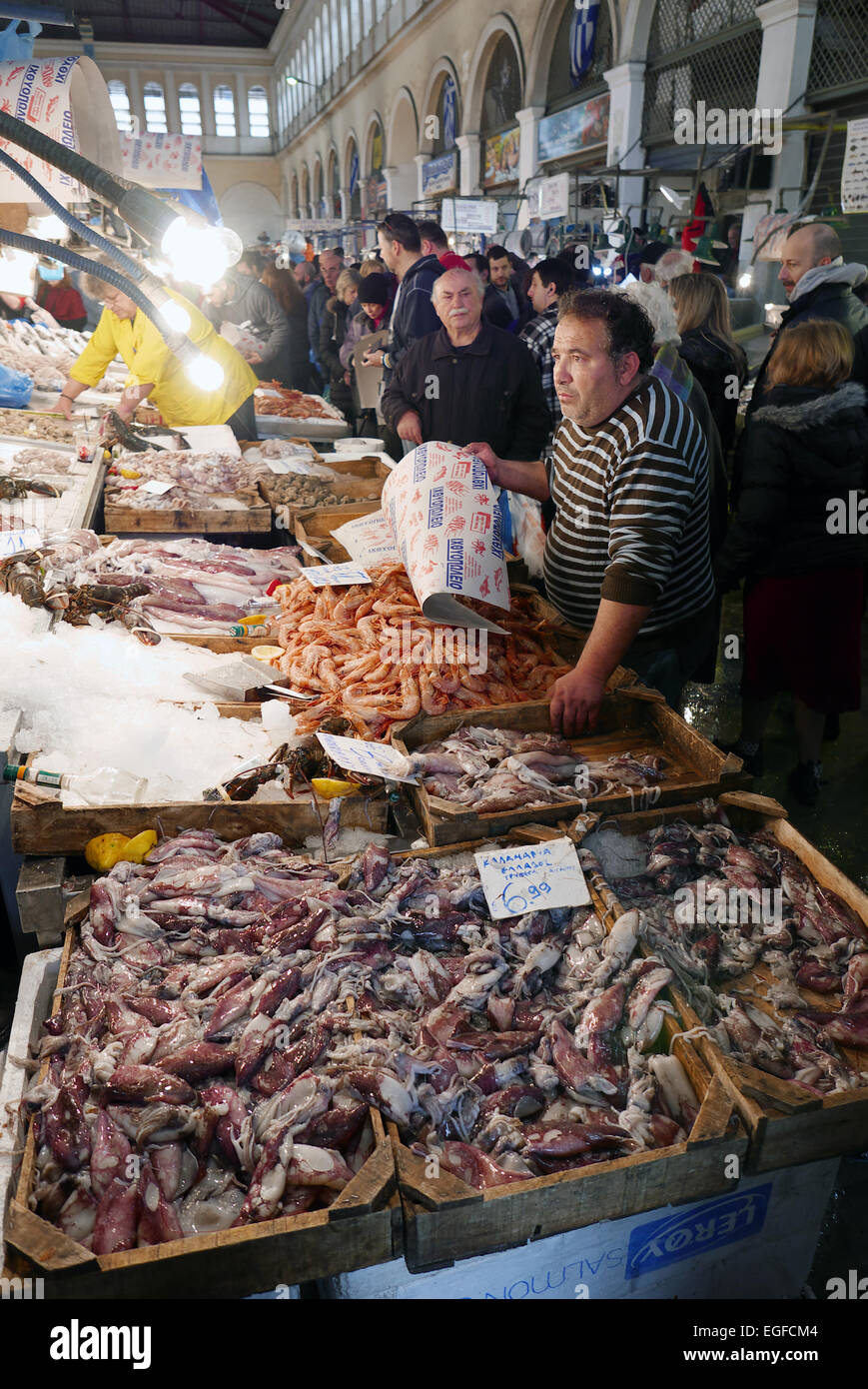 Busy fish market in athens hi-res stock photography and images - Alamy