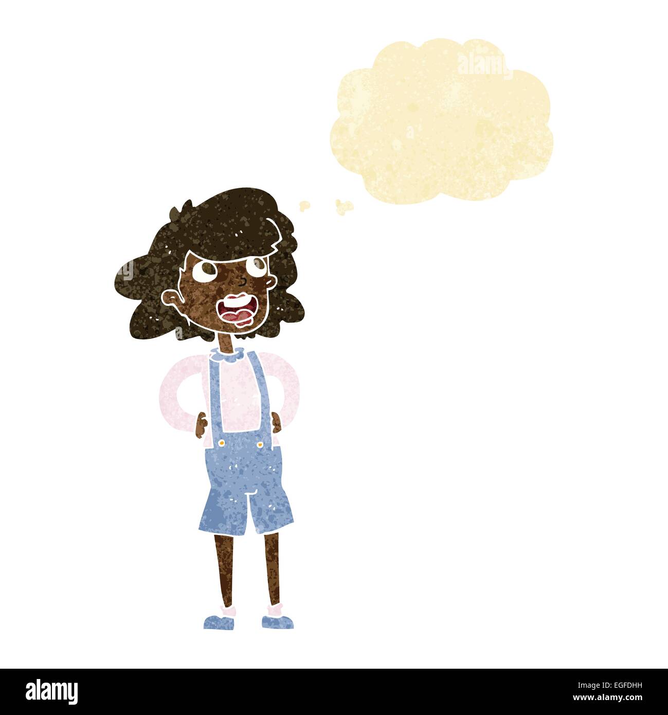cartoon woman in dungarees with thought bubble Stock Vector Image & Art ...