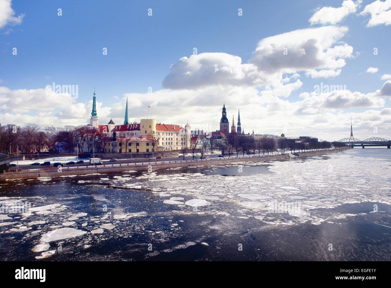 Panorama of Riga in the spring break-up. Riga, Latvia Stock Photo - Alamy